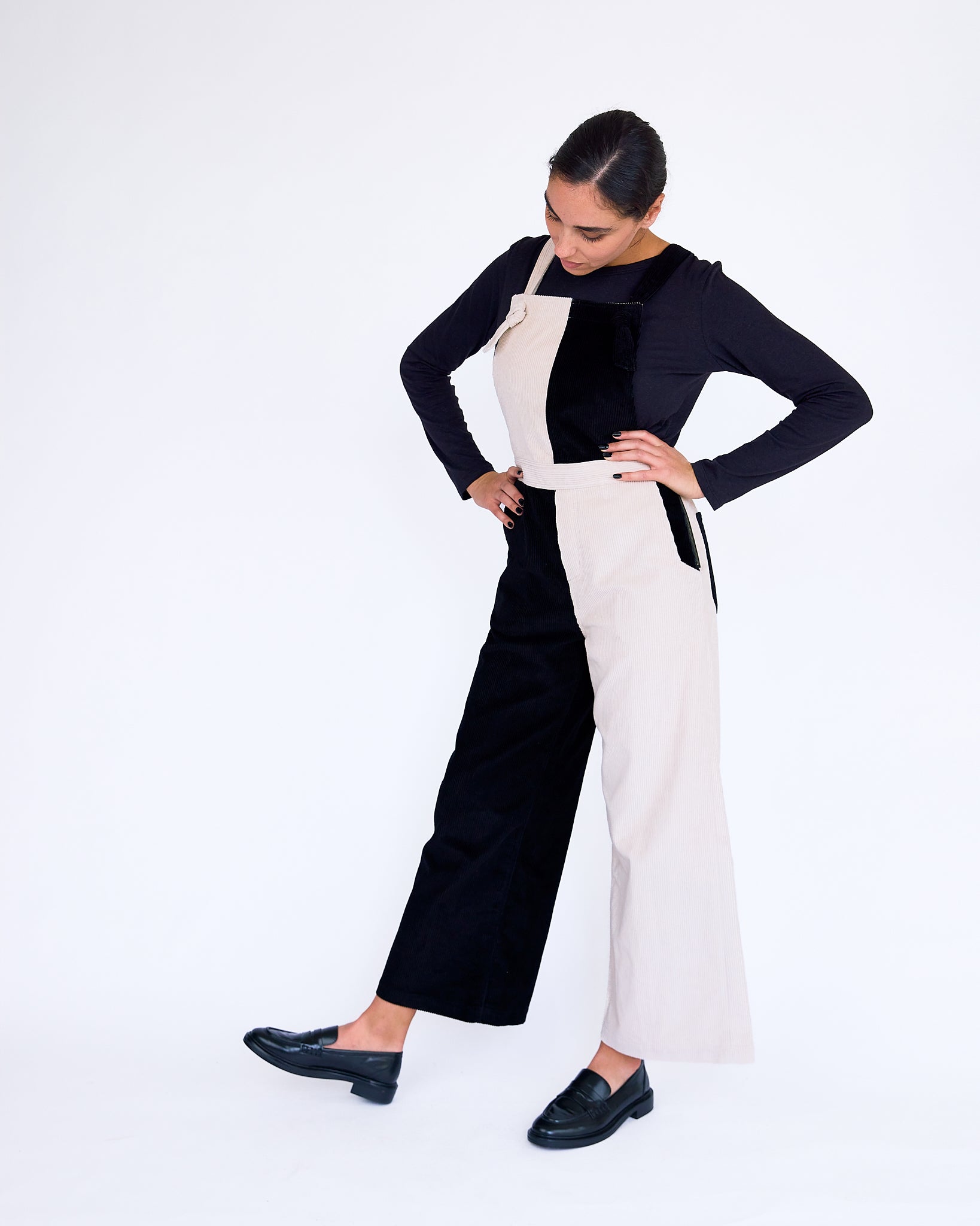 The Alex Color Blocked Overalls in Elephant/Black | DEVAN GREGORI