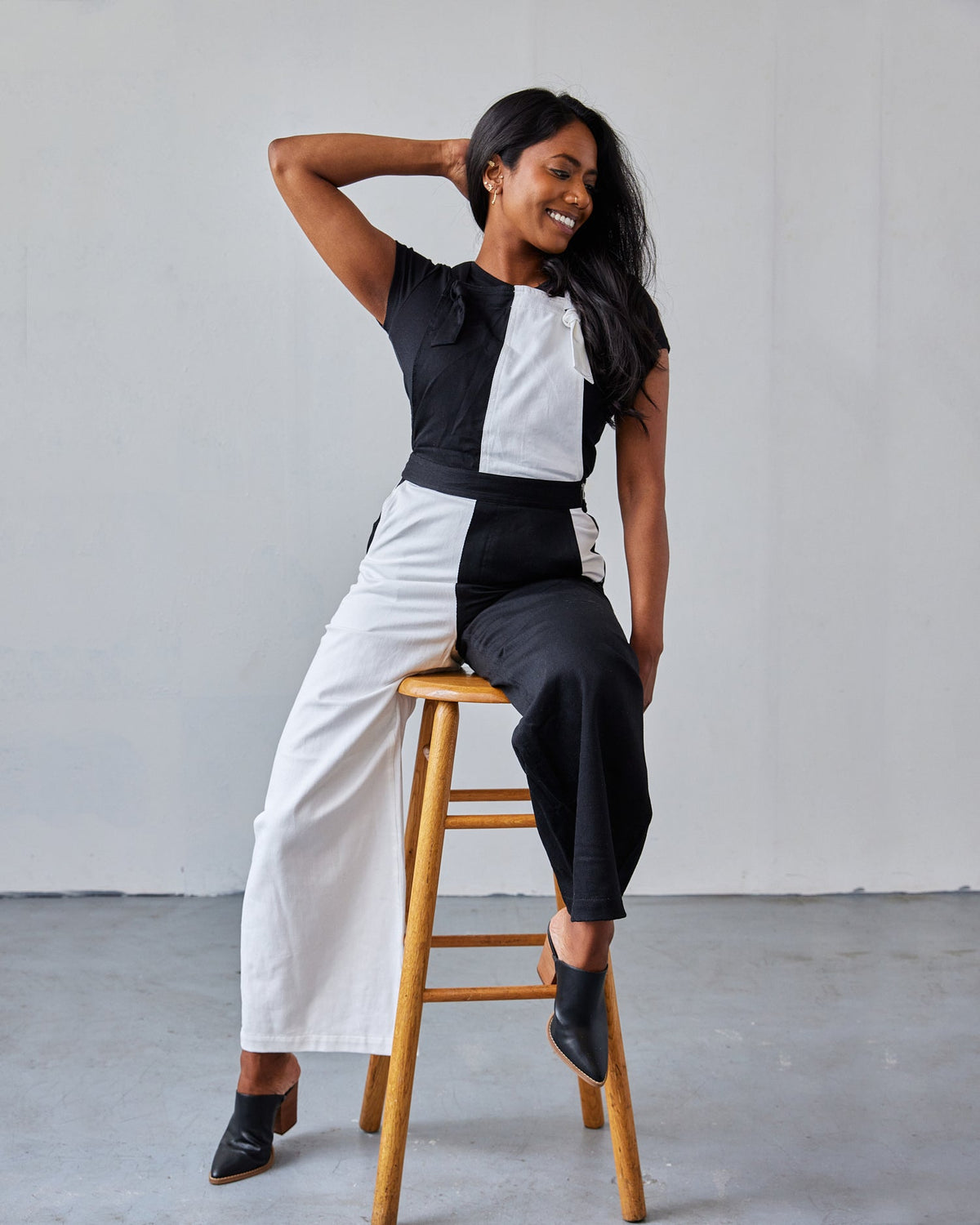Alex Color Blocked Overalls in Black/White | DEVAN GREGORI